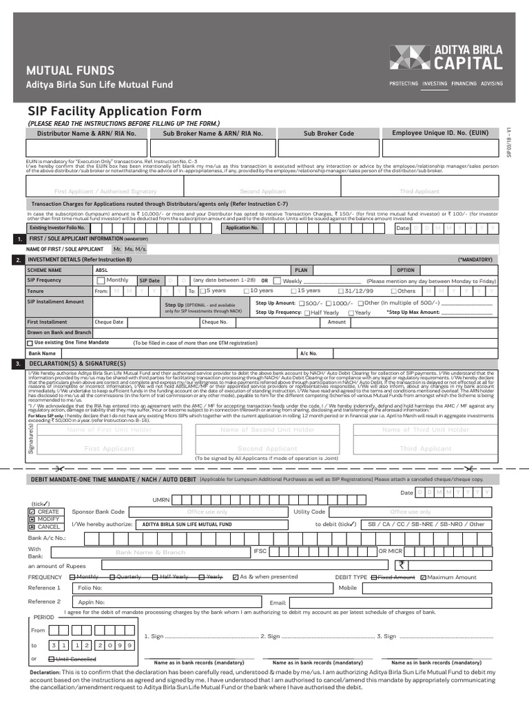 SIP Auto Debit Mandate Form Guide | PDF | Cheque | Banks