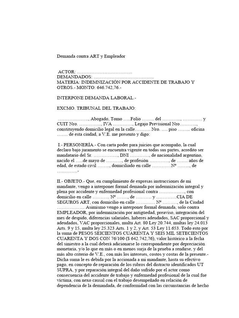 Demanda Contra ART y Empleador (6433) | PDF | Debido al proceso | Judicaturas