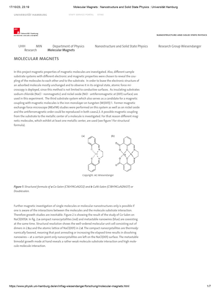 Molecular Magnets - Nanostructure and Solid State Physics - Universität ...