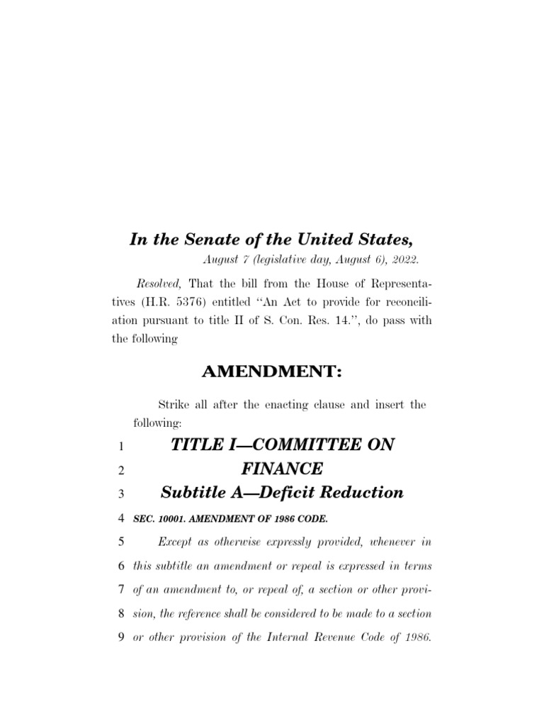 Inflation Reduction Act of 2022 | PDF | Tax Deduction | Alternative ...