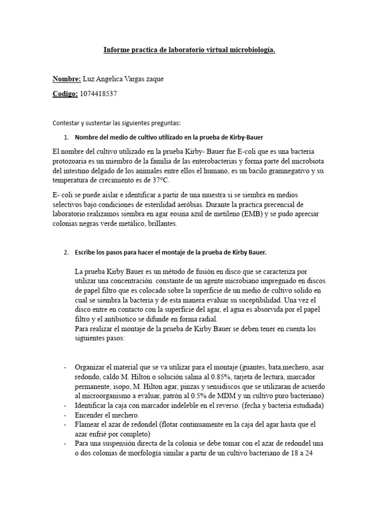 Informe Practica de Laboratorio Virtual Microbiología | PDF | Microbiología | Microscopía