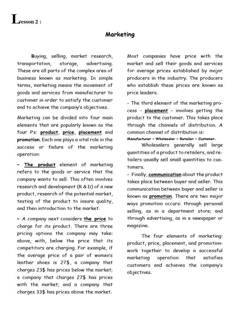 Lesson 2 | PDF | Marketing | Sales