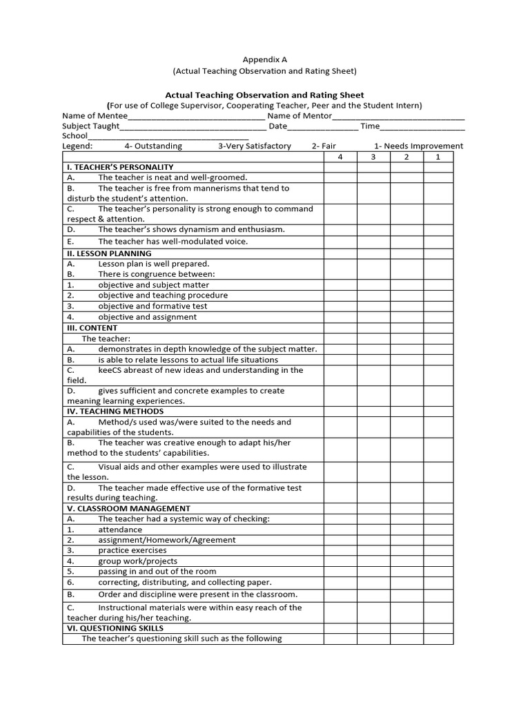 Teaching Demonstration Rating Sheet | PDF | Teachers | Learning