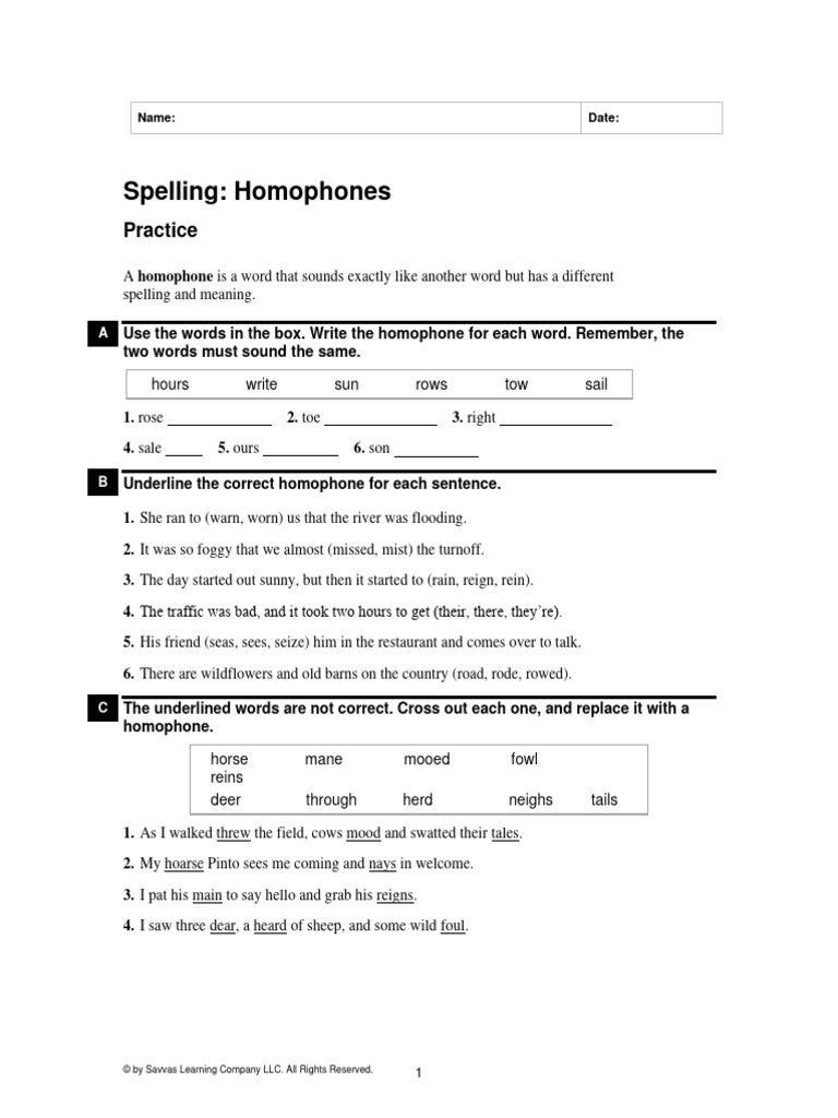 Homophone Practice for Students | PDF