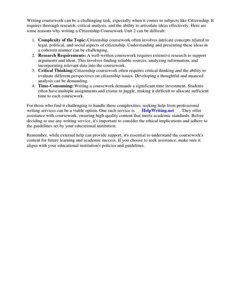 Citizenship Coursework Unit 2 | PDF | Critical Thinking | Thought