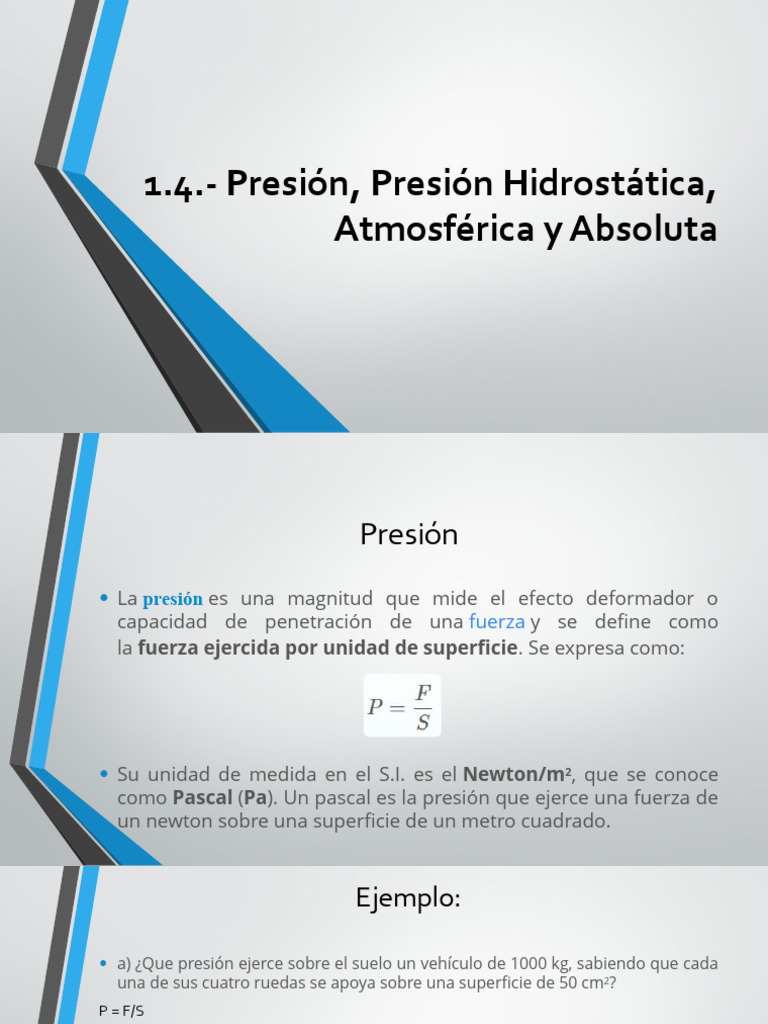 1.4. - Presión, Presión Hidrostatica, Atmosferica y Absoluta | PDF ...