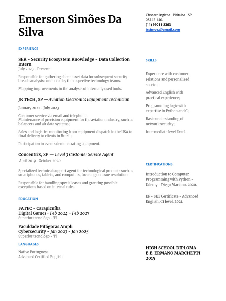 Emerson - CV - Resume - English | Download Free PDF | Information ...