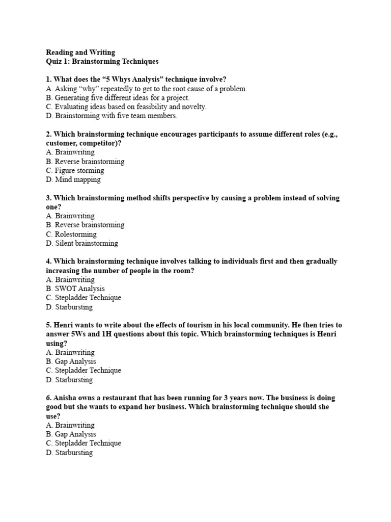 Quiz 1 Brainstorming | PDF | Brainstorming | Pie Chart Quiz 1 Brainstorming | PDF | Brainstorming | Pie Chart