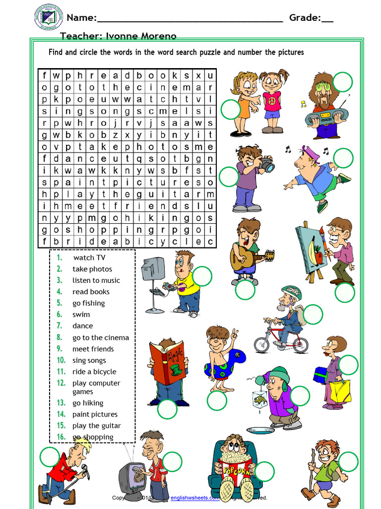 8° Free Time Activities Vocabulary | PDF