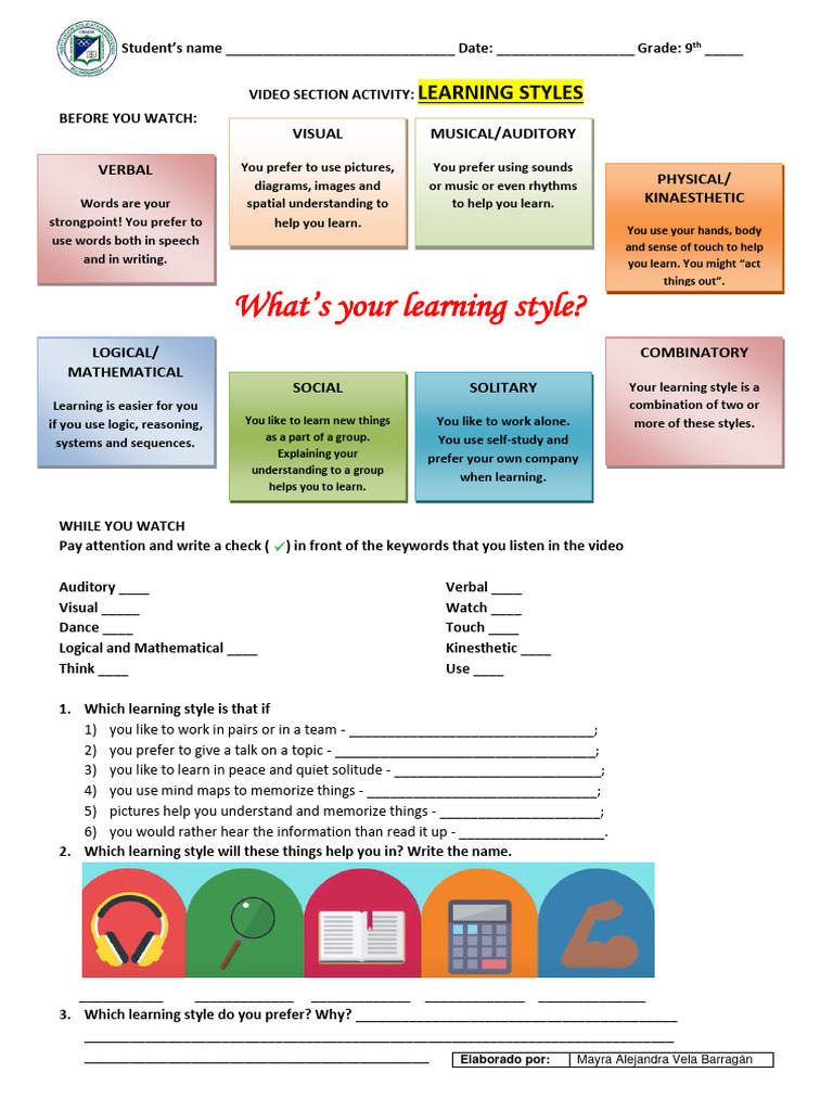9th Grade Learning Styles Activity | PDF | Learning Styles | Psychology