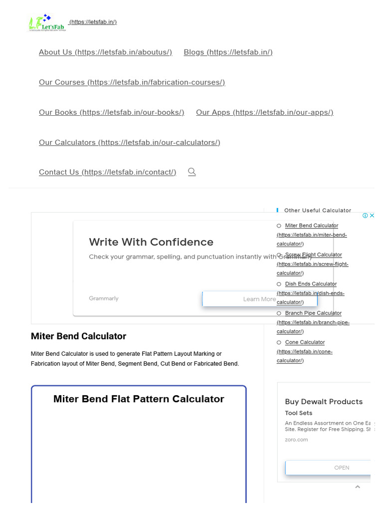 Miter Bend Calculator For Flat Pattern Fabrication Layout | Download ...