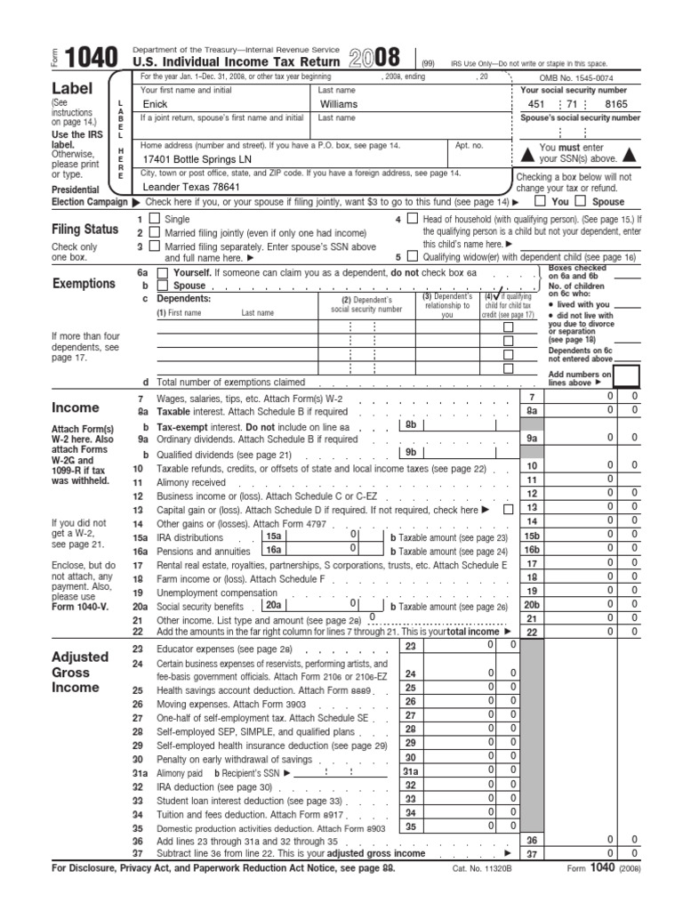 Label: U.S. Individual Income Tax Return | PDF | Irs Tax Forms | Tax Refund
