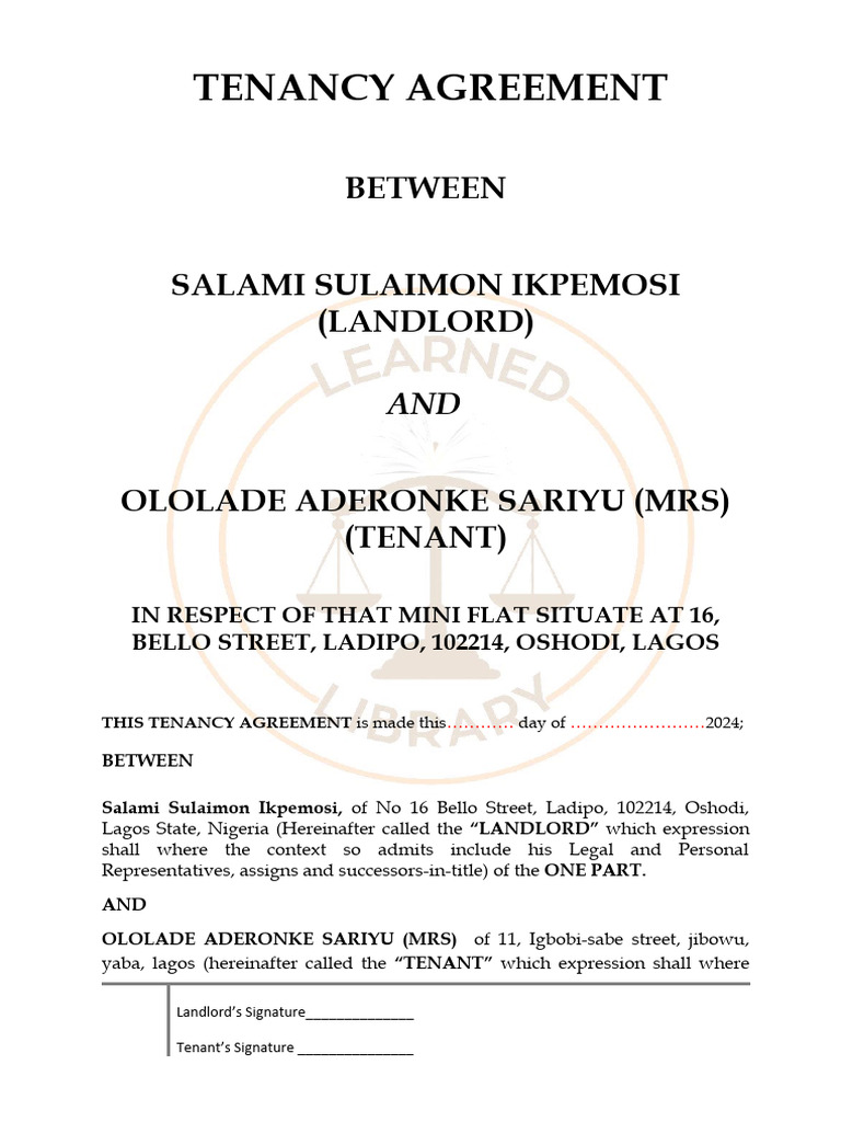 Tenancy Agreement | PDF | Leasehold Estate | Landlord
