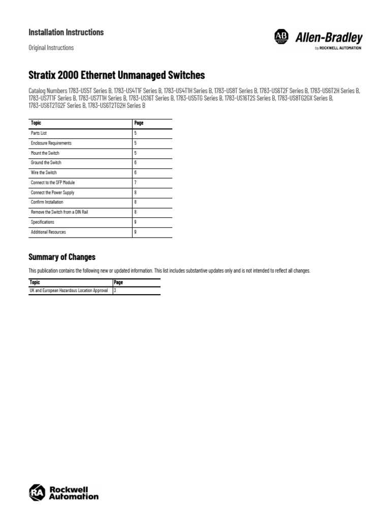 Stratix 2000 Ethernet Unmanaged Switches: Installation Instructions ...