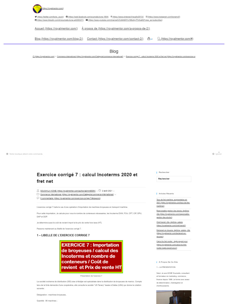 Exercice Corrigé 7 - Calcul Incoterms 2020 Et Fret Net - ROYAL MENTOR ...