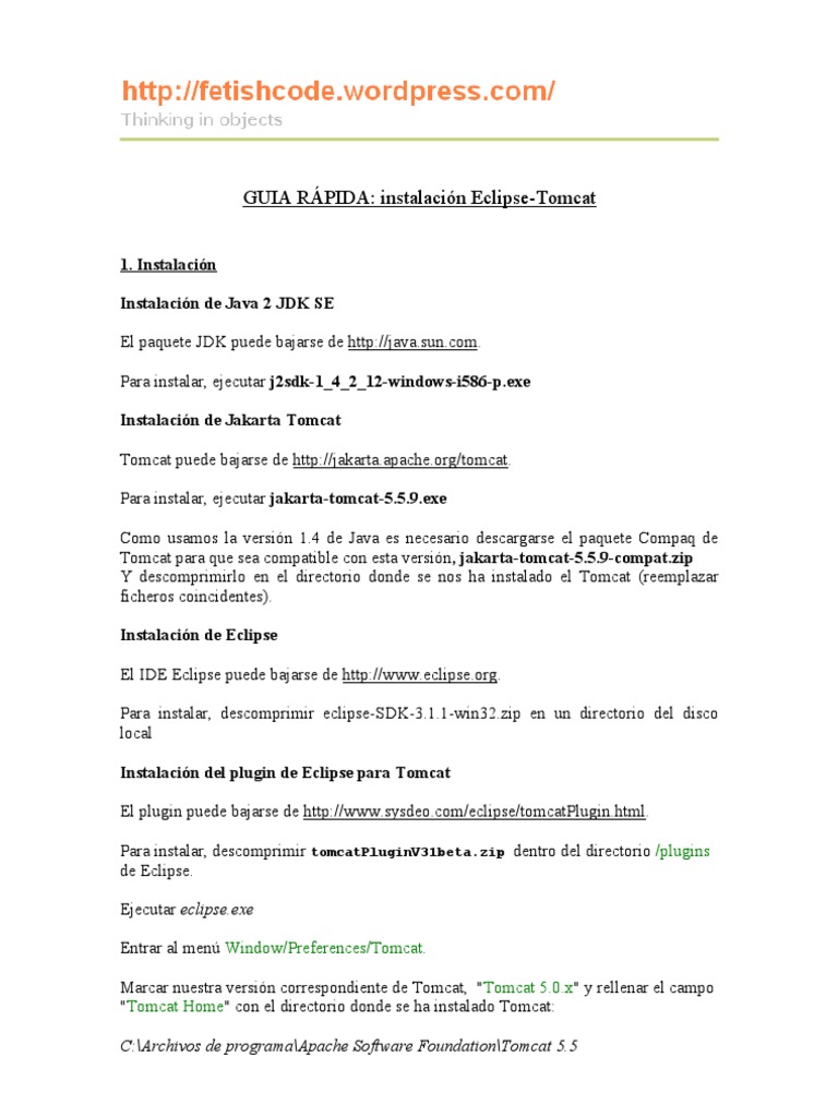 Instalar Tomcat Eclipse | PDF | Eclipse (software) | Páginas del servidor Java