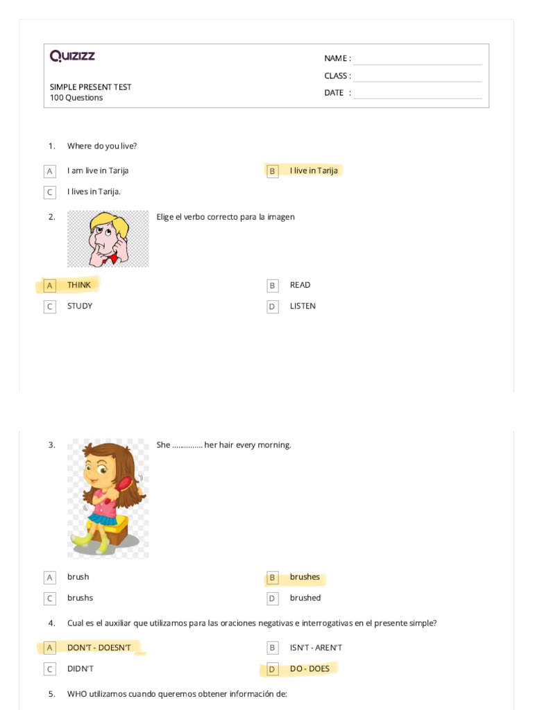 Simple Present Test Practicum Pdf Morphology Linguistics