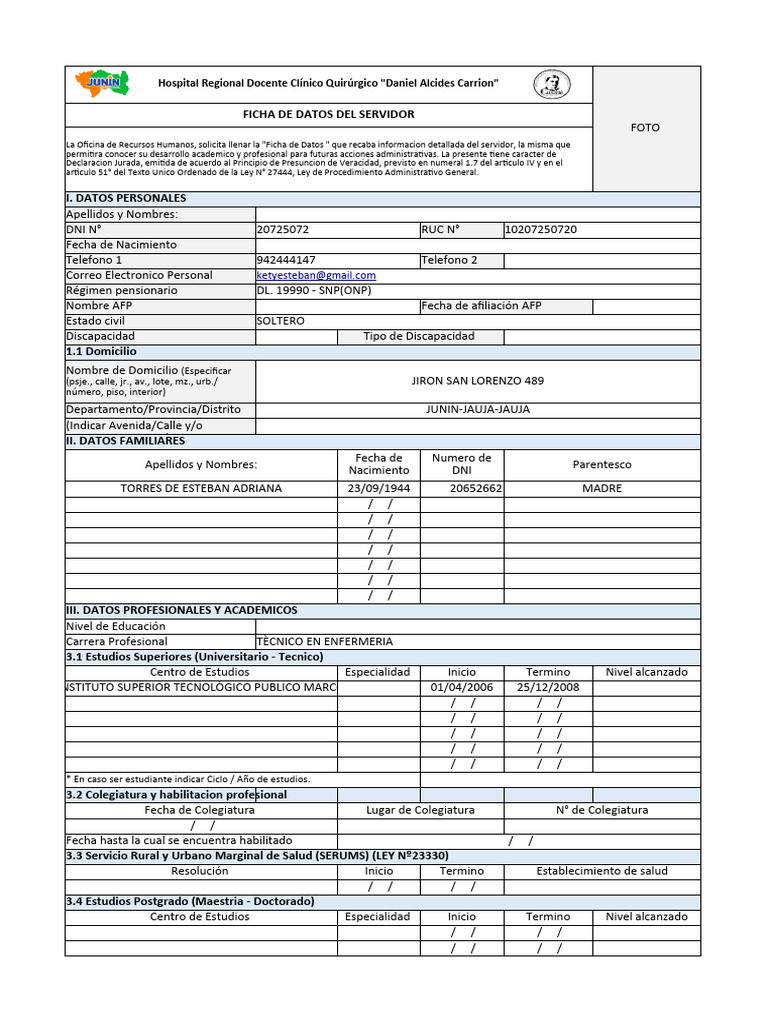 5 Ficha de Datos Del Servidor | PDF