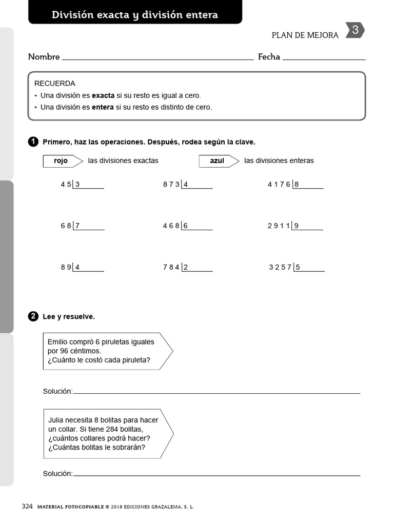 Divisiones: Exactas y Enteras | PDF | División (Matemáticas ...