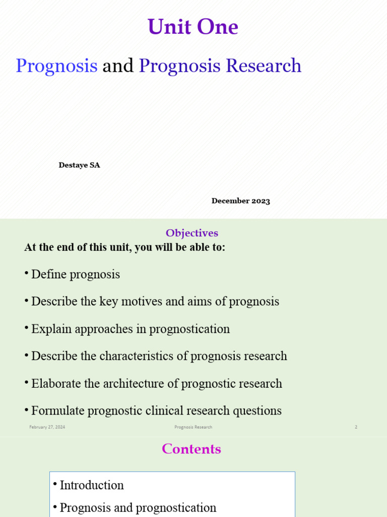 UNIT - 1 - Prognosis Research - Introduction | PDF | Prognosis | Prediction