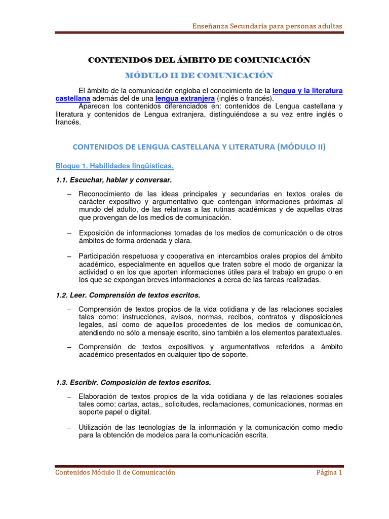 Contenidos COM MII | PDF | Comunicación | Verbo