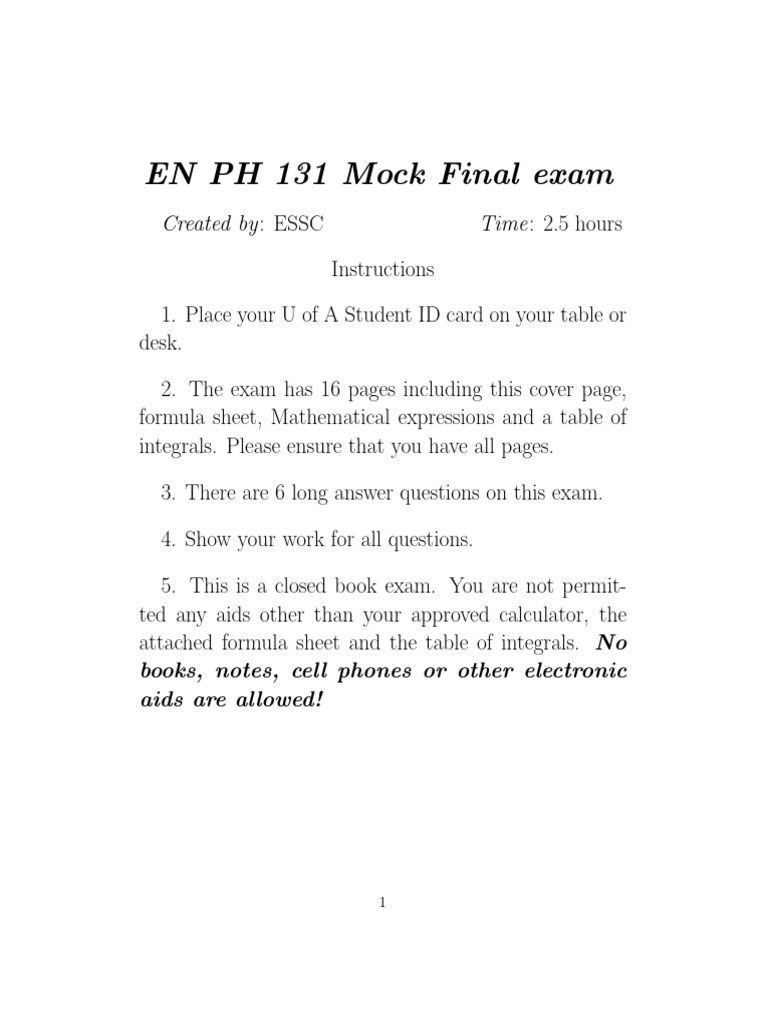 PH 131 Mock Final Exam Overview | PDF | Velocity | Acceleration