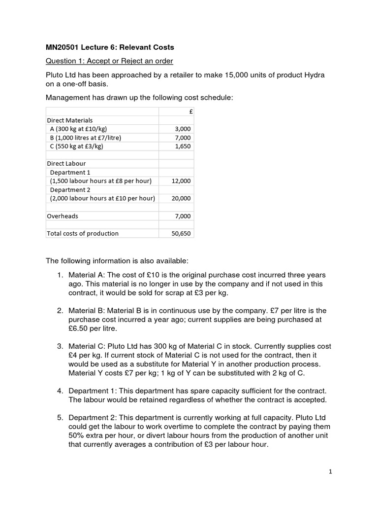 MN20501 Lecture 6 RC In-Class Exercise | PDF | Cost | Business Process
