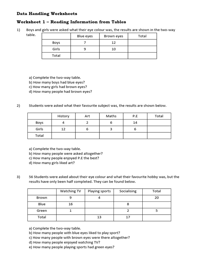 Data Handling Worksheets for Students | PDF | Pet