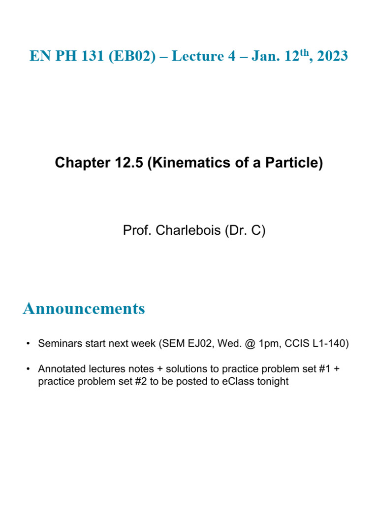 Lecture 4 - Section 12.5 - Hibbeler 15th Ed - (Blank) | PDF | Acceleration | Velocity
