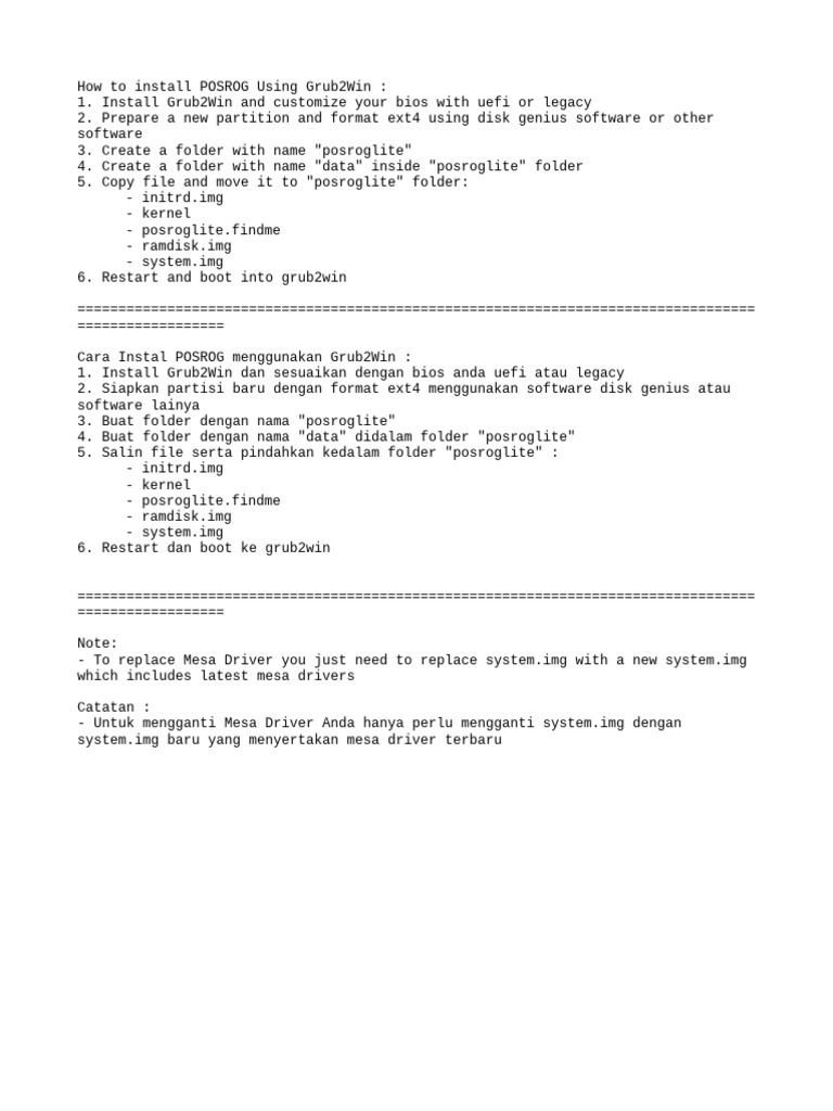 Install POSROG with Grub2Win Guide | PDF