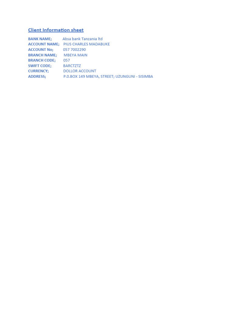 Absa Bank Client Information Sheet | PDF | Finance & Money Management