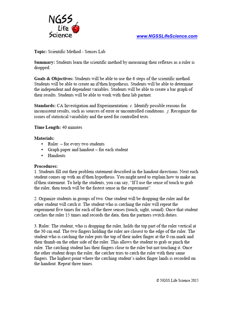 Anatomy and Physiology: Senses Lab | PDF | Experiment | Scientific Method