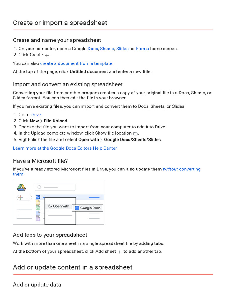 Create Your First Spreadsheet - Google Workspace Learning Center | PDF | Spreadsheet | Software