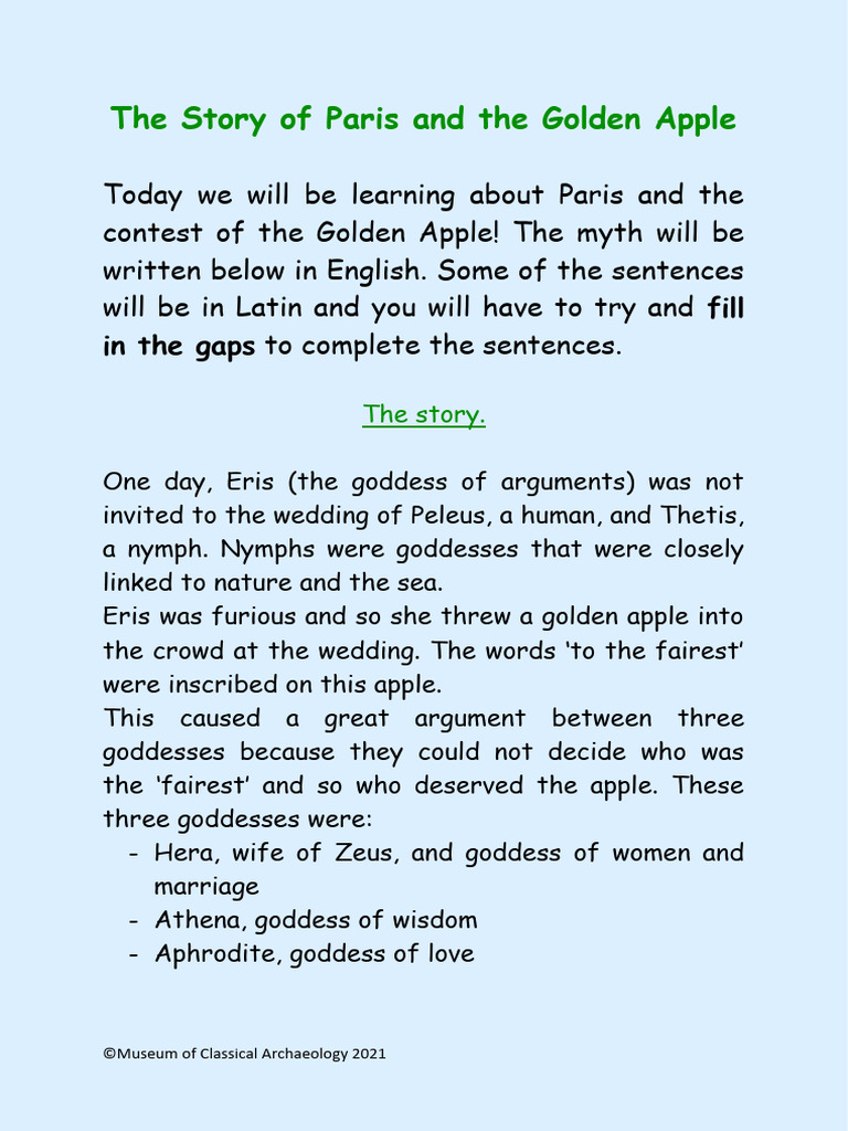 The Story of Paris and The Golden Apple | PDF | Paris (Mythology) | Helen Of Troy