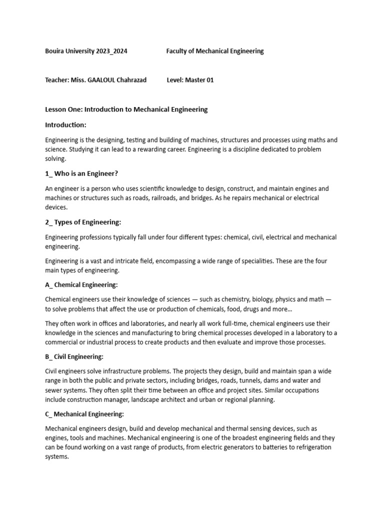 Anglais Cours 01 | PDF | Engineering | Mechanical Engineering