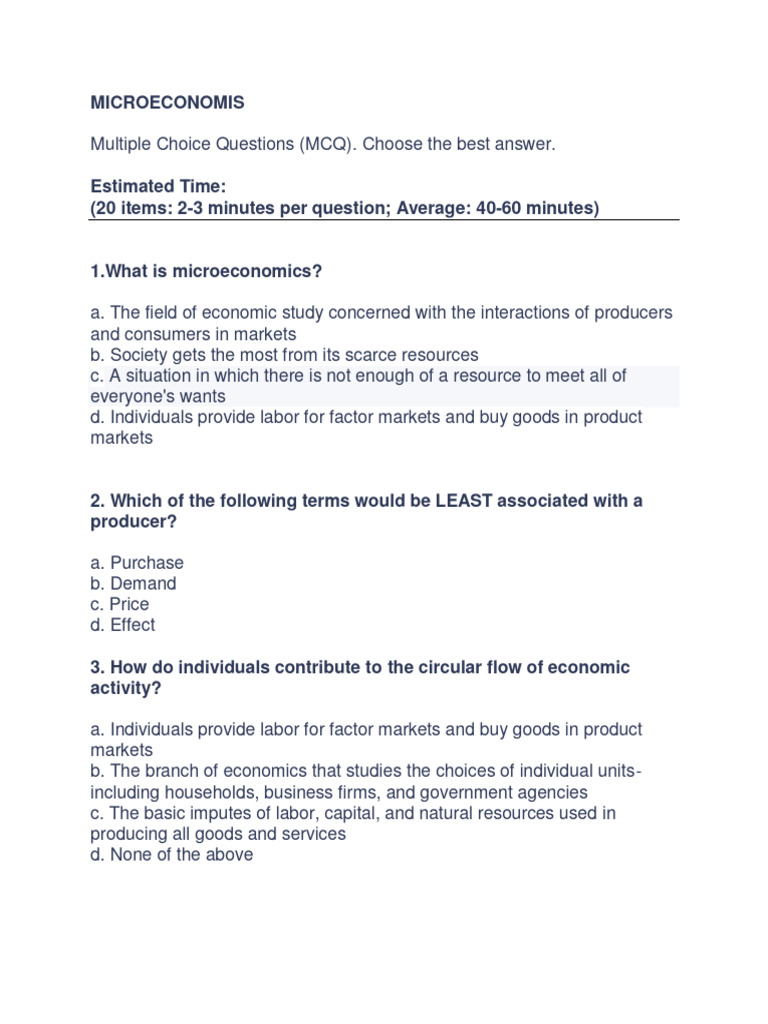 Microeconomics MCQ | PDF | Labour Economics | Demand