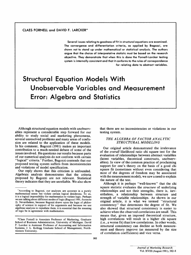 Fornell 1981 | PDF | Statistics | Structural Equation Modeling