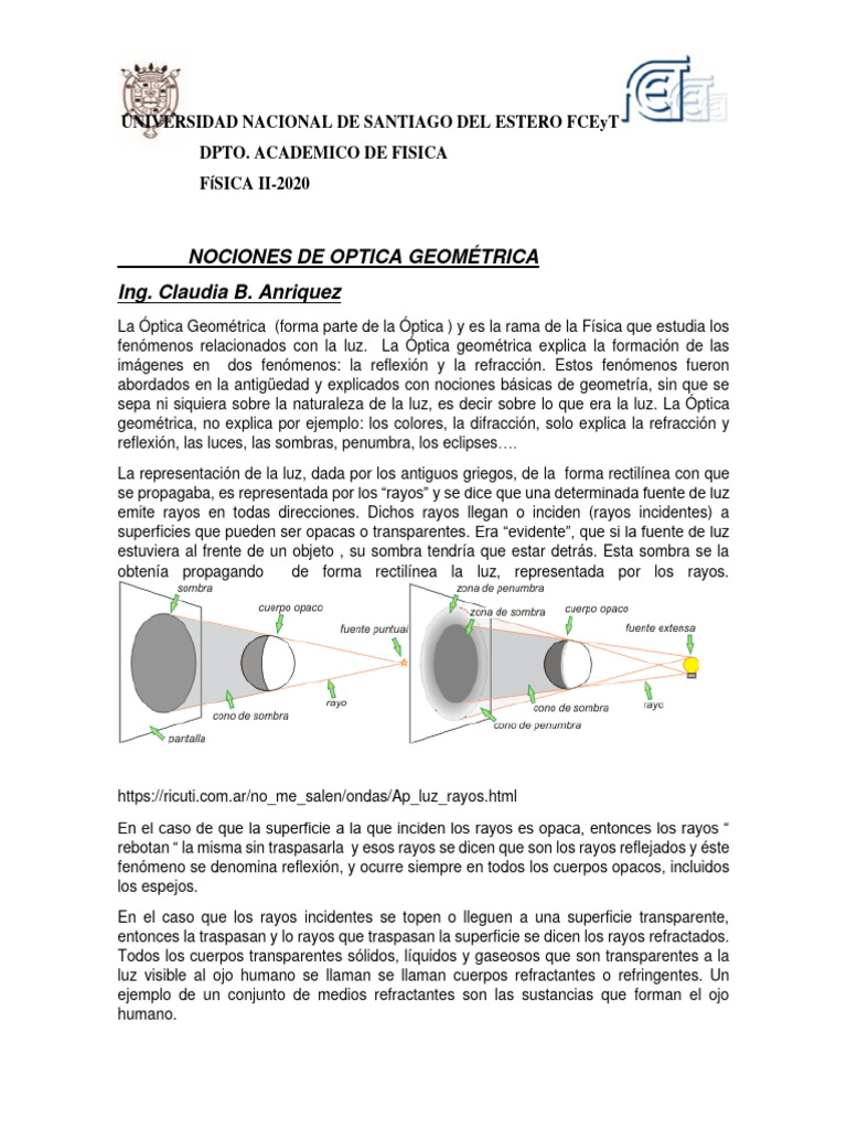 Óptica Geométrica: Reflexión y Refracción | PDF | Ojo humano | Óptica