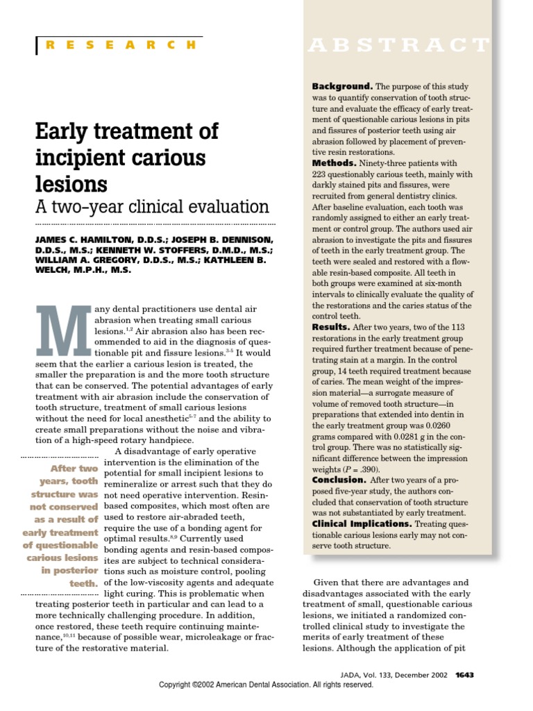 Incipient Carious Lesion Early Treatment | PDF | Human Tooth | Dentistry