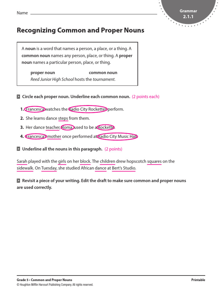5re - PR - GR - Common and Proper Nouns | PDF