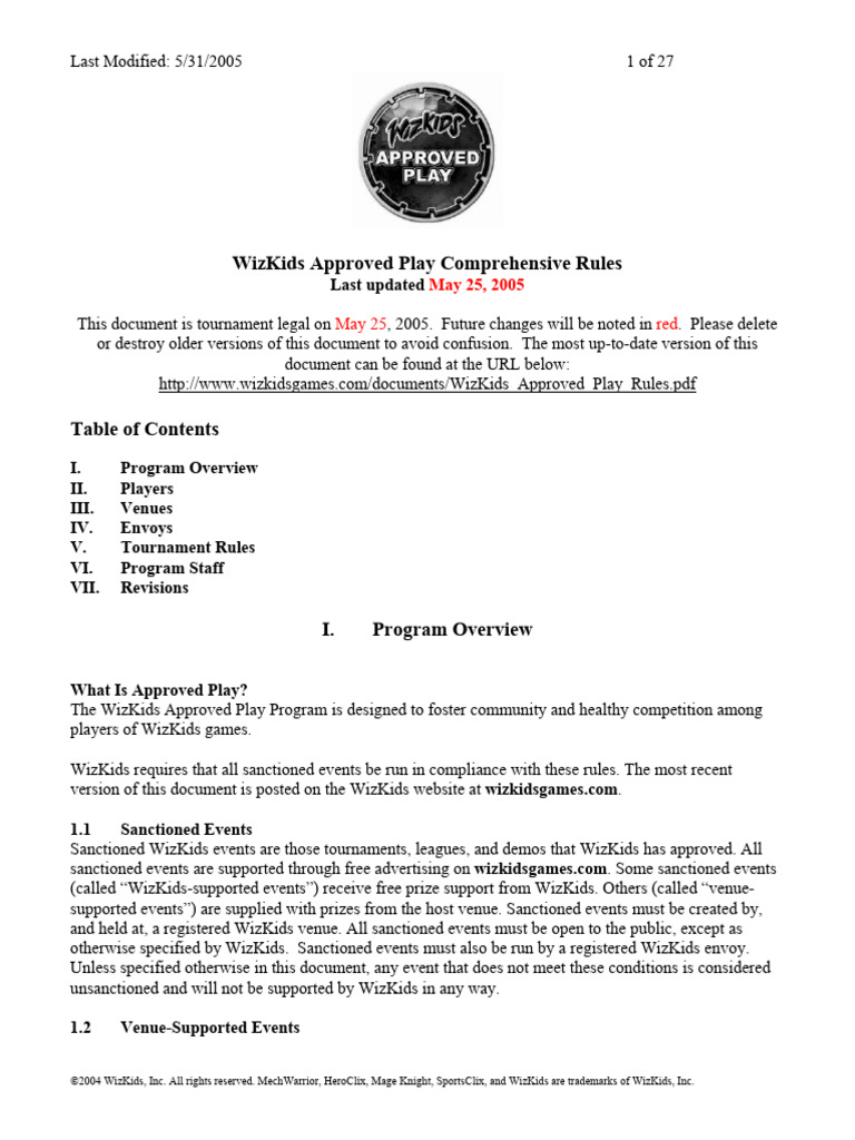WizKids Approved Play Rules 053105 | PDF | Gaming | Tabletop Games