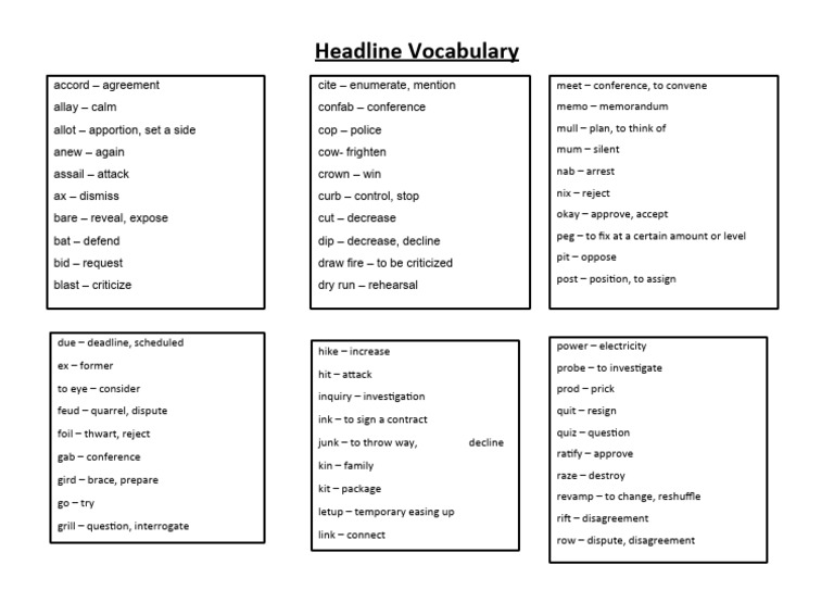Headline Vocabulary | PDF