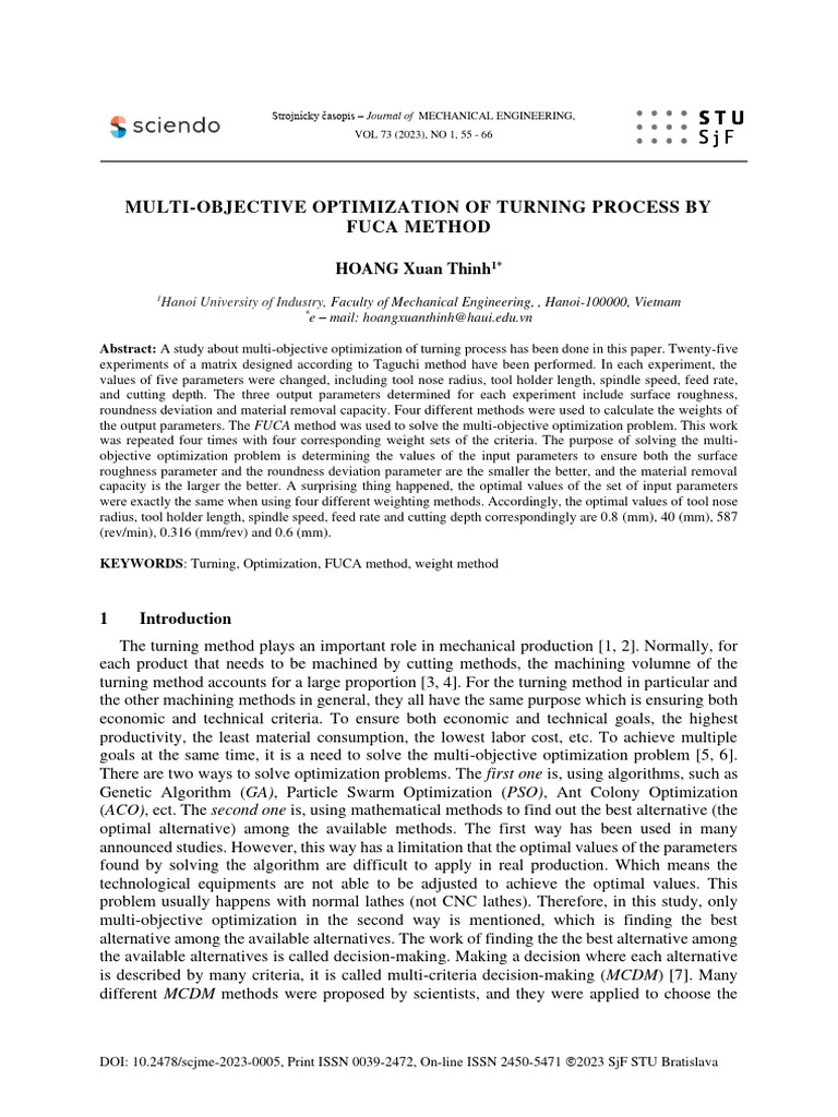 Multiobjective Optimization of Turning Process by Fuca Methodstrojnicky Casopis | PDF ...