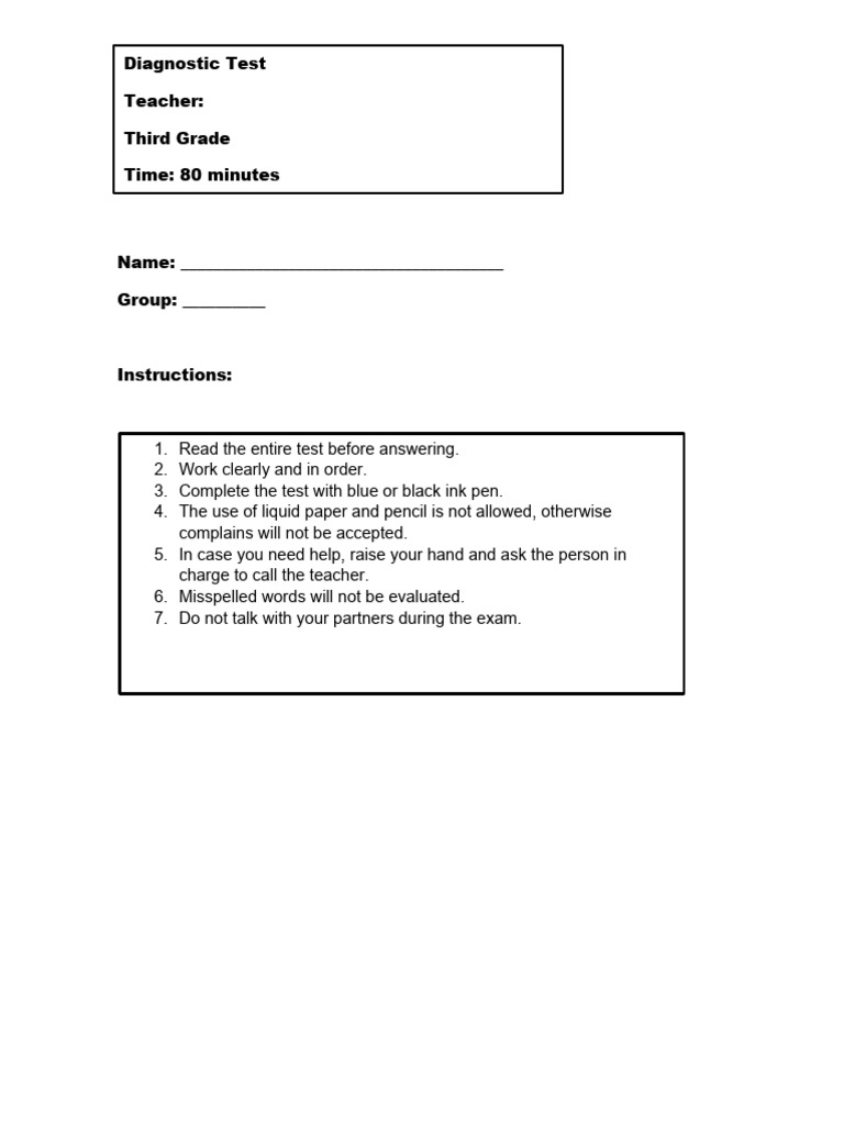 Diagnostic Test. Third Grade | PDF | Vocabulary | Learning