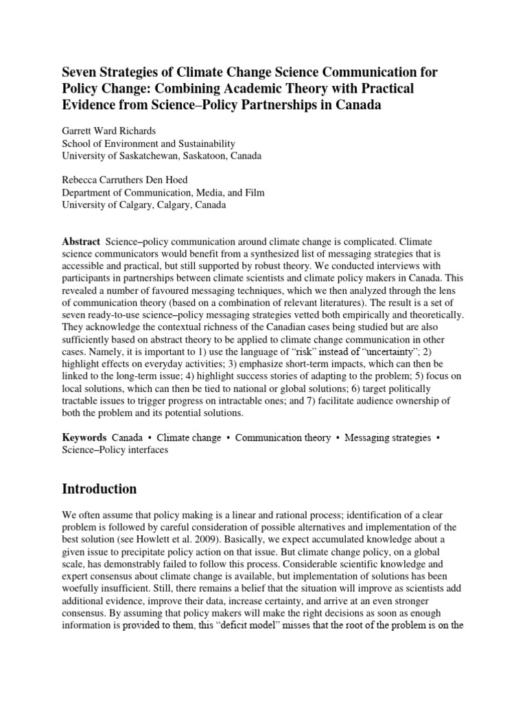 Seven Strategies of Climate Change Science Communication For Policy ...