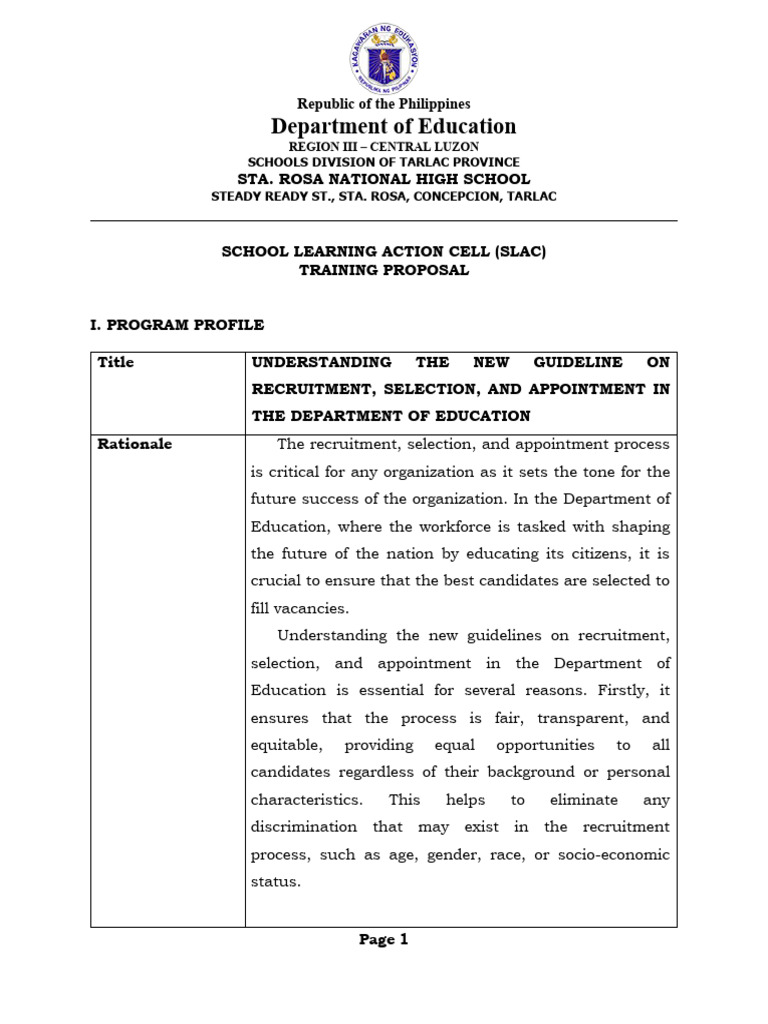 SLAC Training Proposal Promotion SY 2022 2023 | PDF | Recruitment | Learning