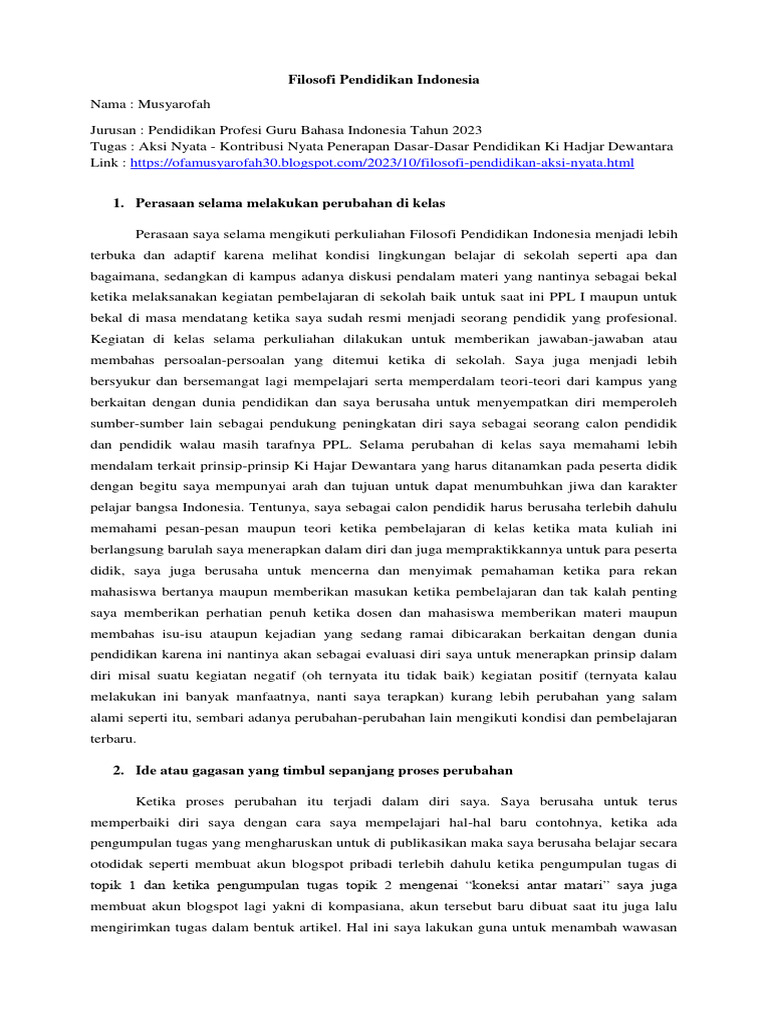 Aksi Nyata - Kontribusi Nyata Penerapan Dasar-Dasar Pendidikan Ki Hadjar Dewantara | PDF