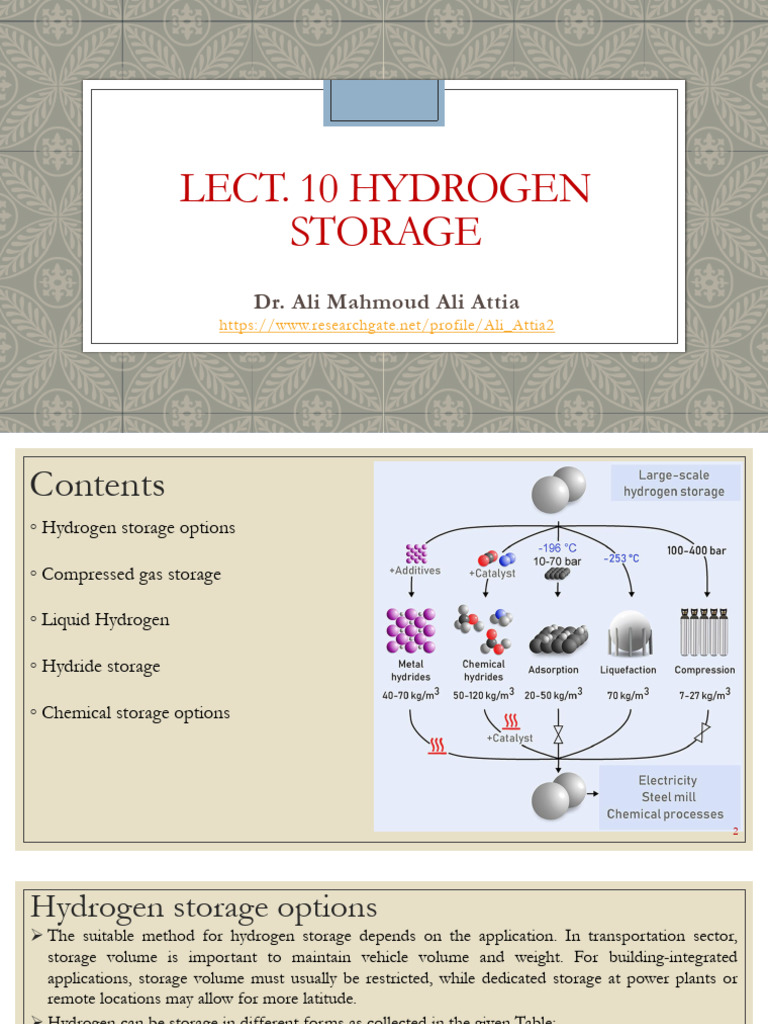 Lect 10 Hydrogen Storage | PDF | Hydrogen | Ammonia