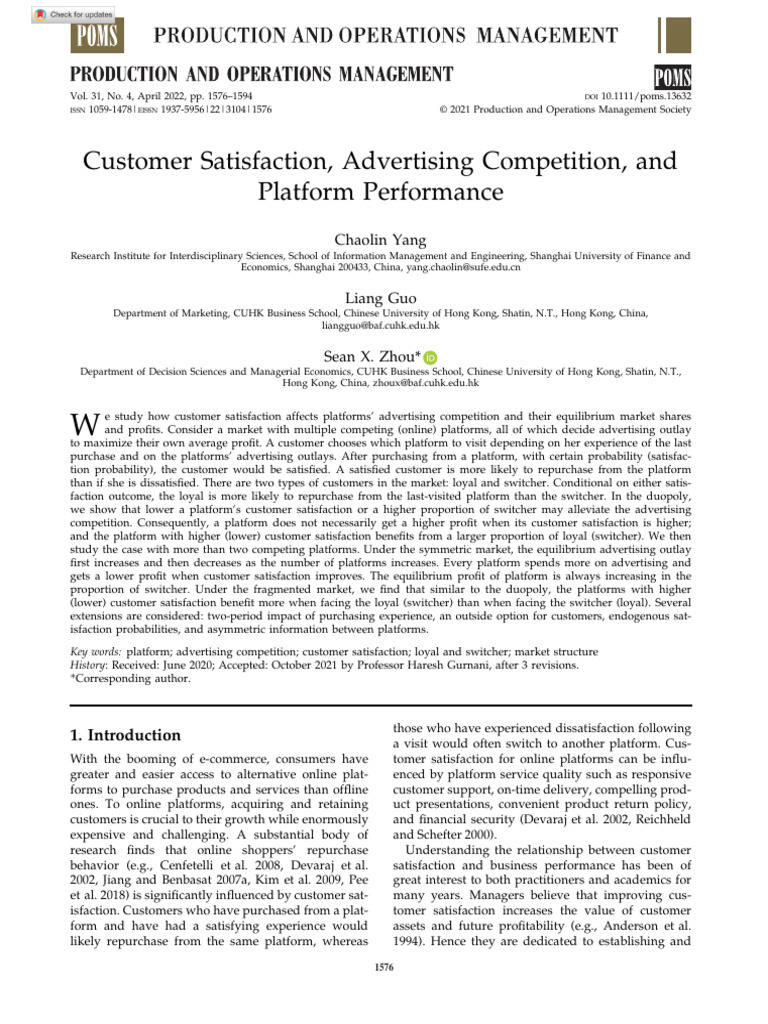 Customer Satisfaction, Advertising Competition, and Platform ...