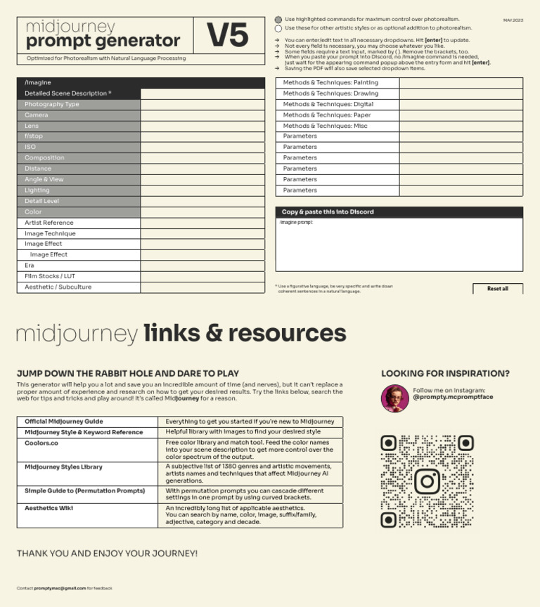 Midjourney Prompt Generator 04 MAY2023 V5 | PDF | Parameter (Computer Programming) | Color